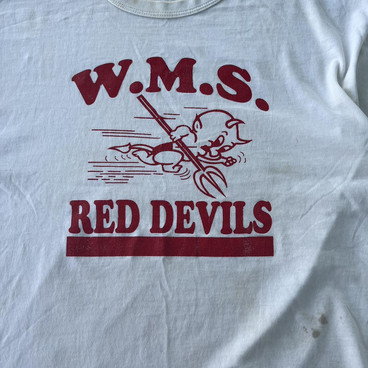 1980s Single Stitch Red Devils Tee Boxy short... - Depop