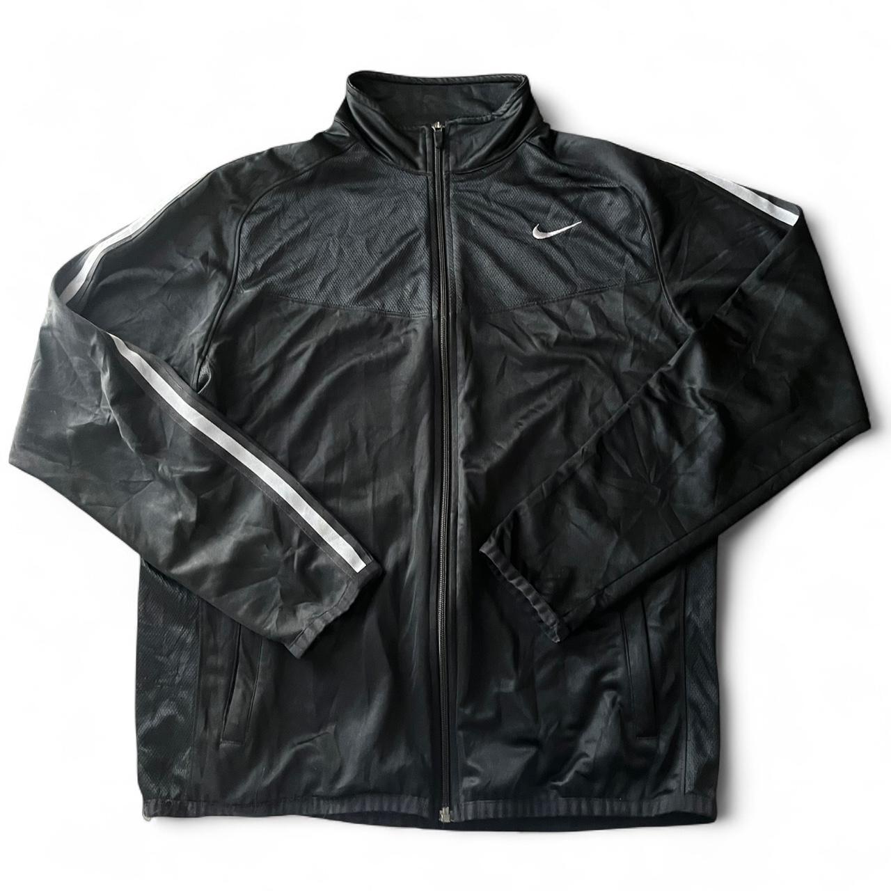 Black Nike track jacket with white stripes nike | Depop