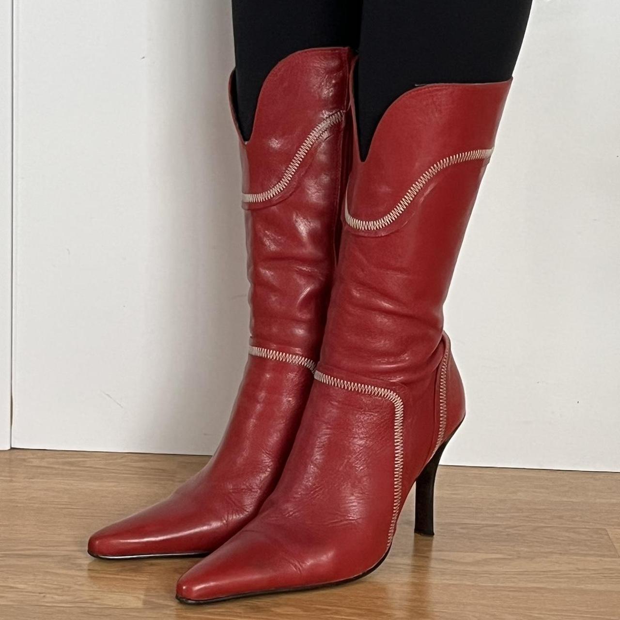 Real red leather cowboy boots Classic yet unique,... - Depop