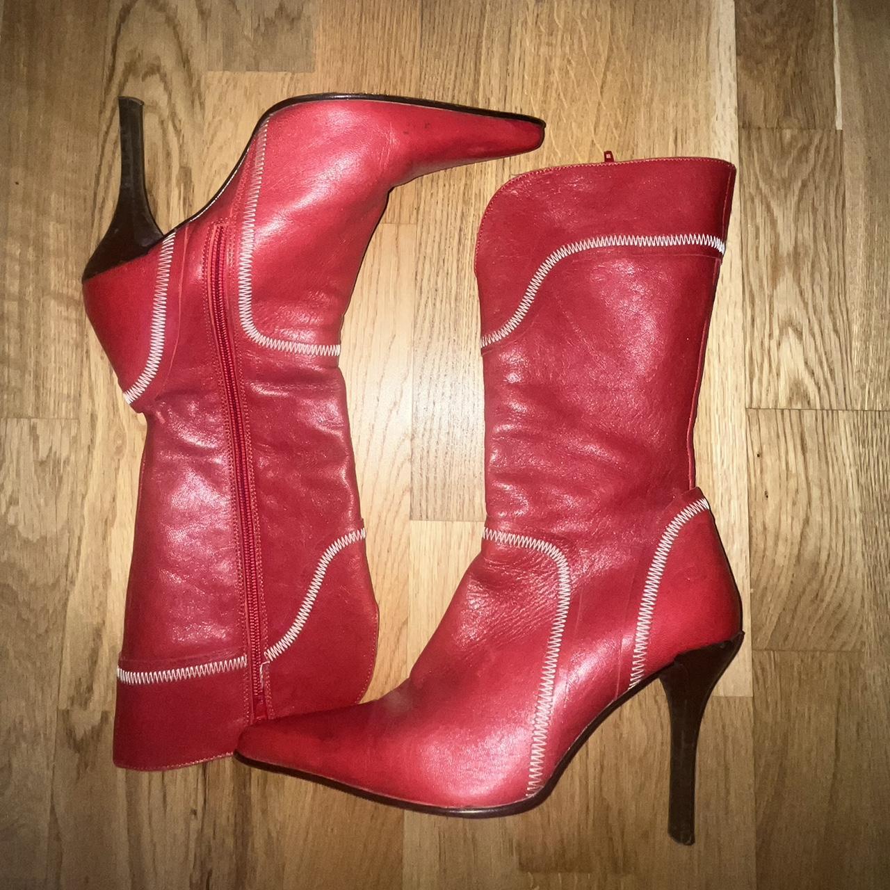 Real red leather cowboy boots Classic yet unique,... - Depop