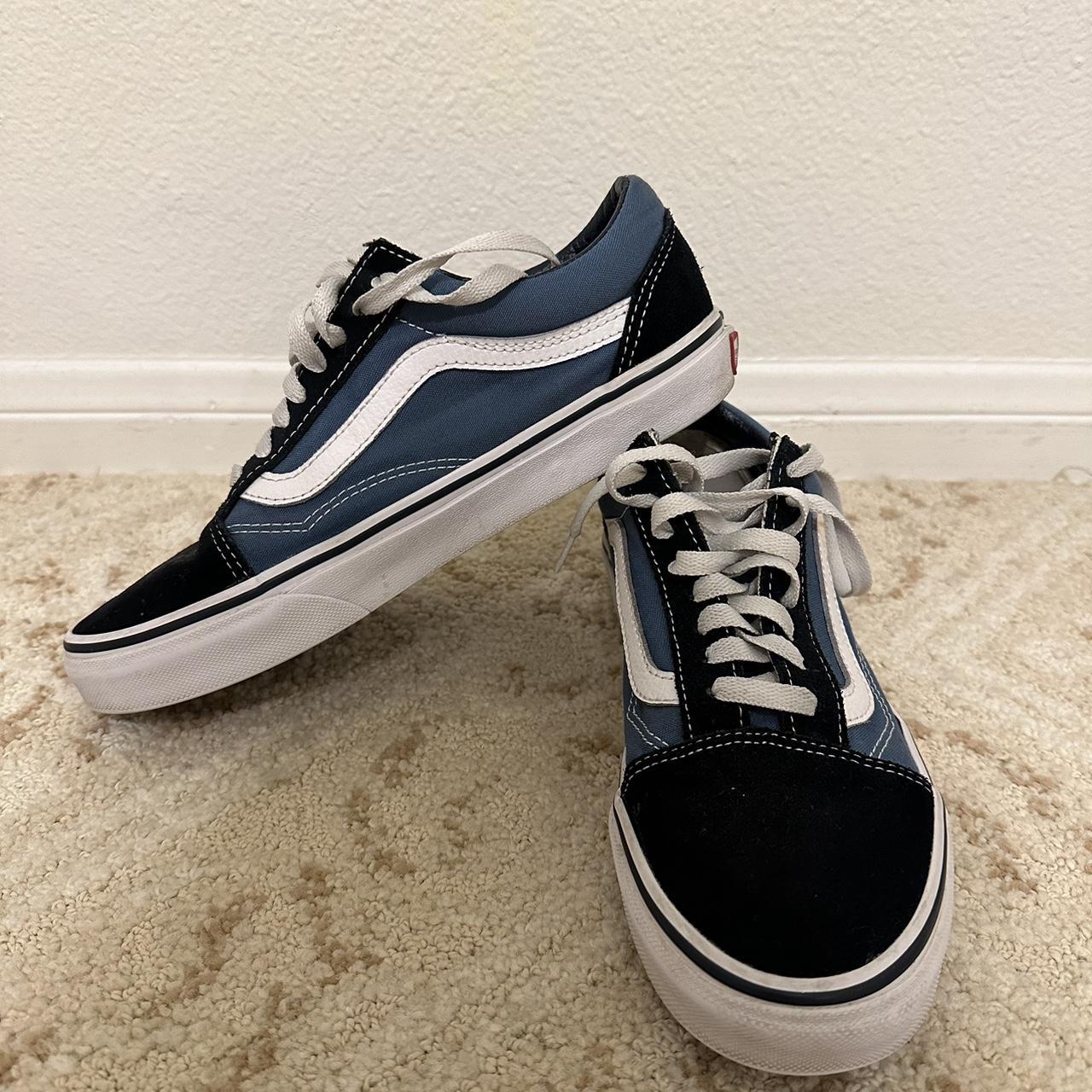 Vans Old Skool in blue and black. Wore it frequently... - Depop
