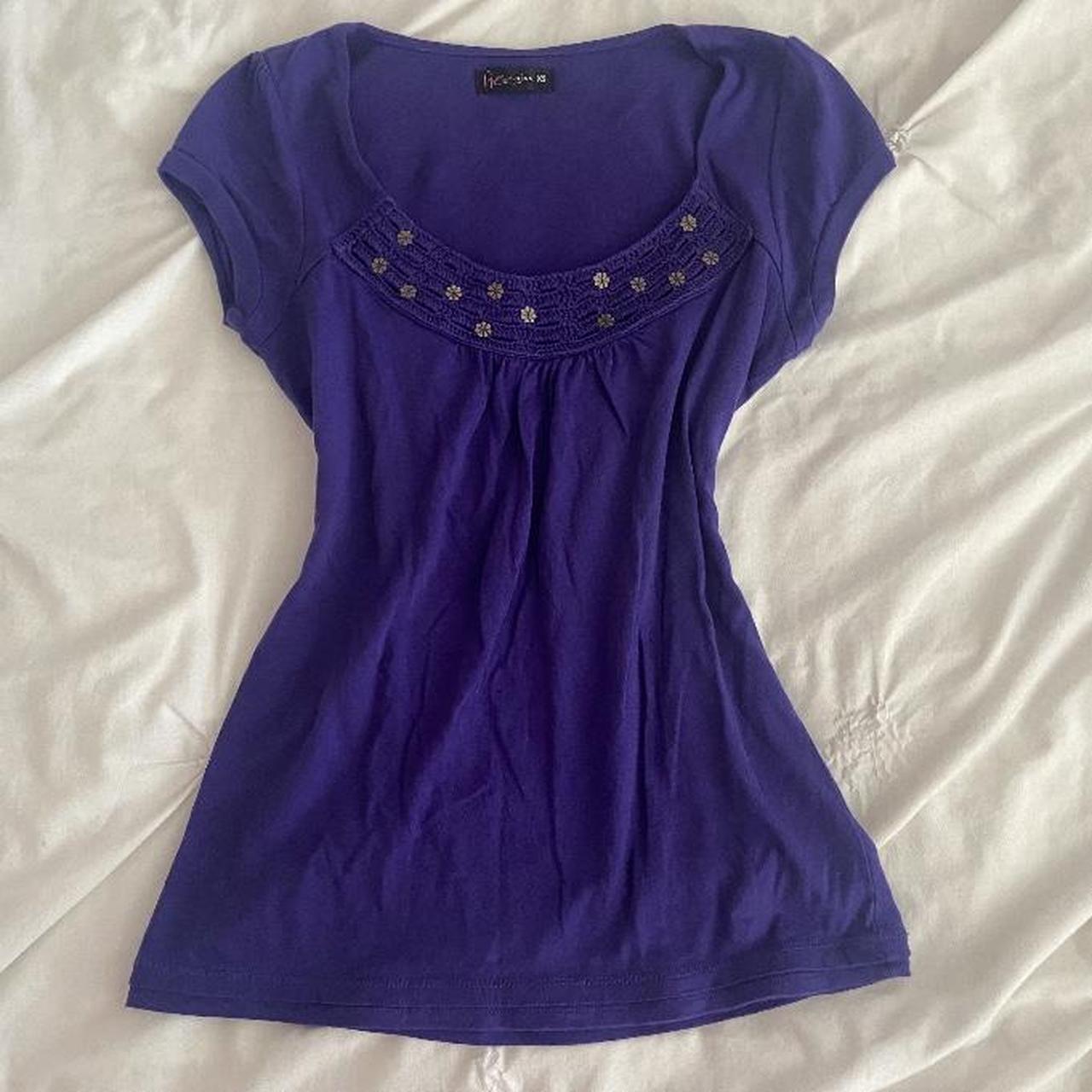Dark purple 2000s shirt. Embellishments on the scoop... - Depop