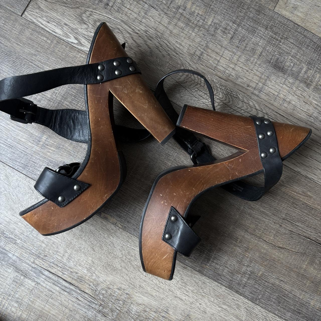 Vera Wang Lavender Black Leather & Wood Platform... | Depop