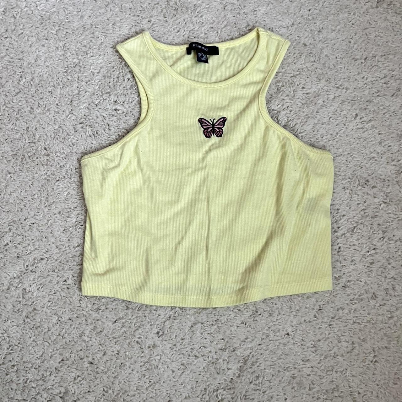 Primark Women's Yellow and Pink Crop-top | Depop