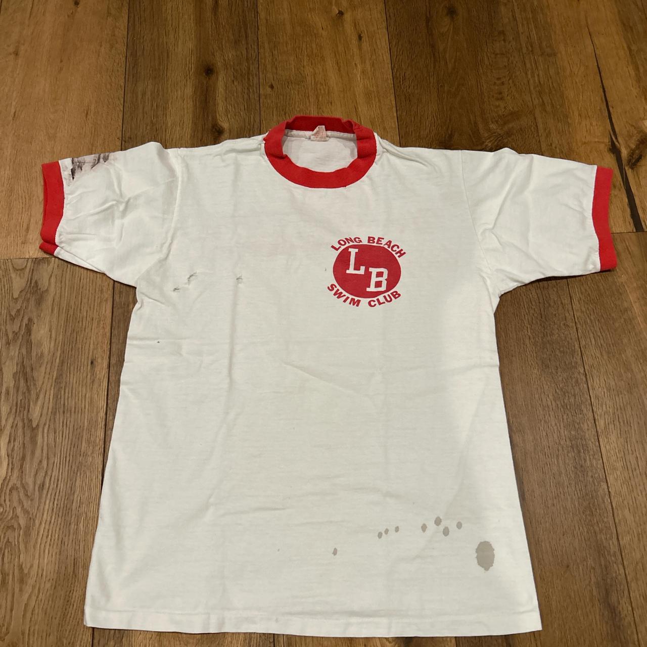 1970s Long Beach Swim Club white and red single... | Depop
