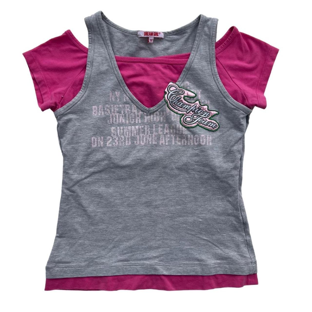 Reclaimed Vintage Women's Grey and Pink T-shirt | Depop