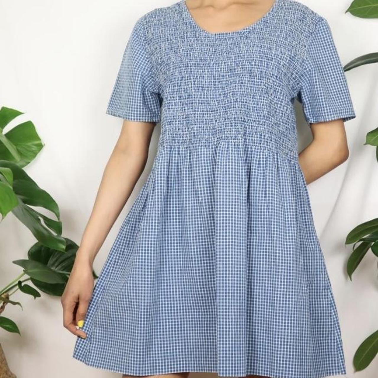 Smock dress fit. Blue chequered pattern. Label is... - Depop
