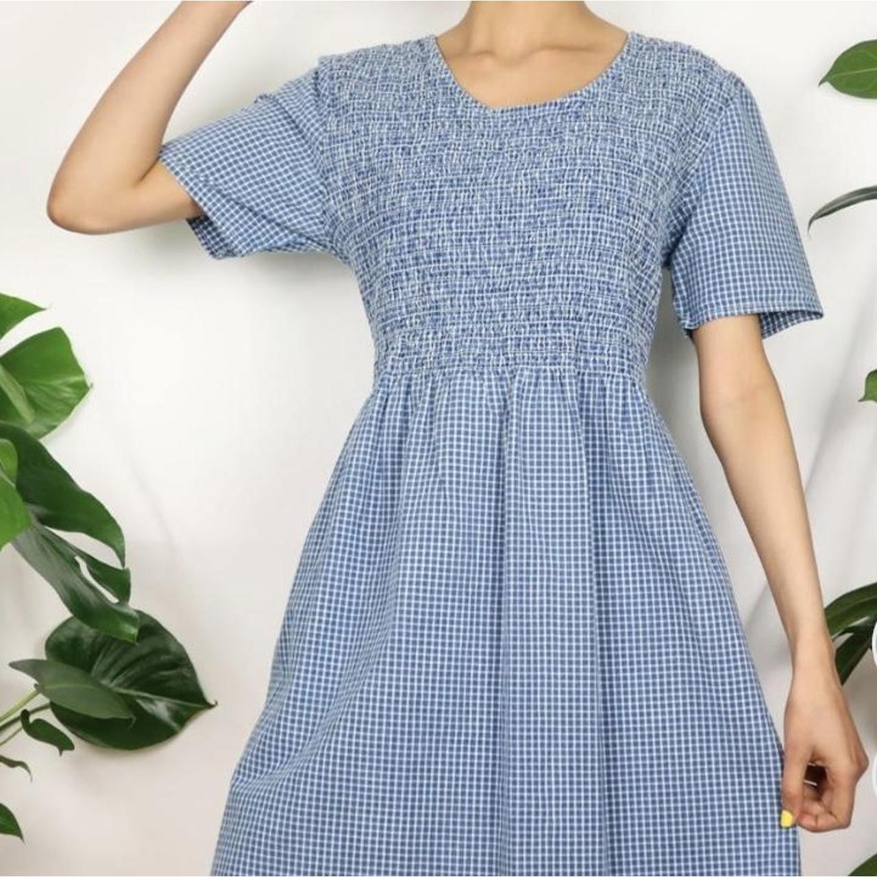 Smock dress fit. Blue chequered pattern. Label is... - Depop