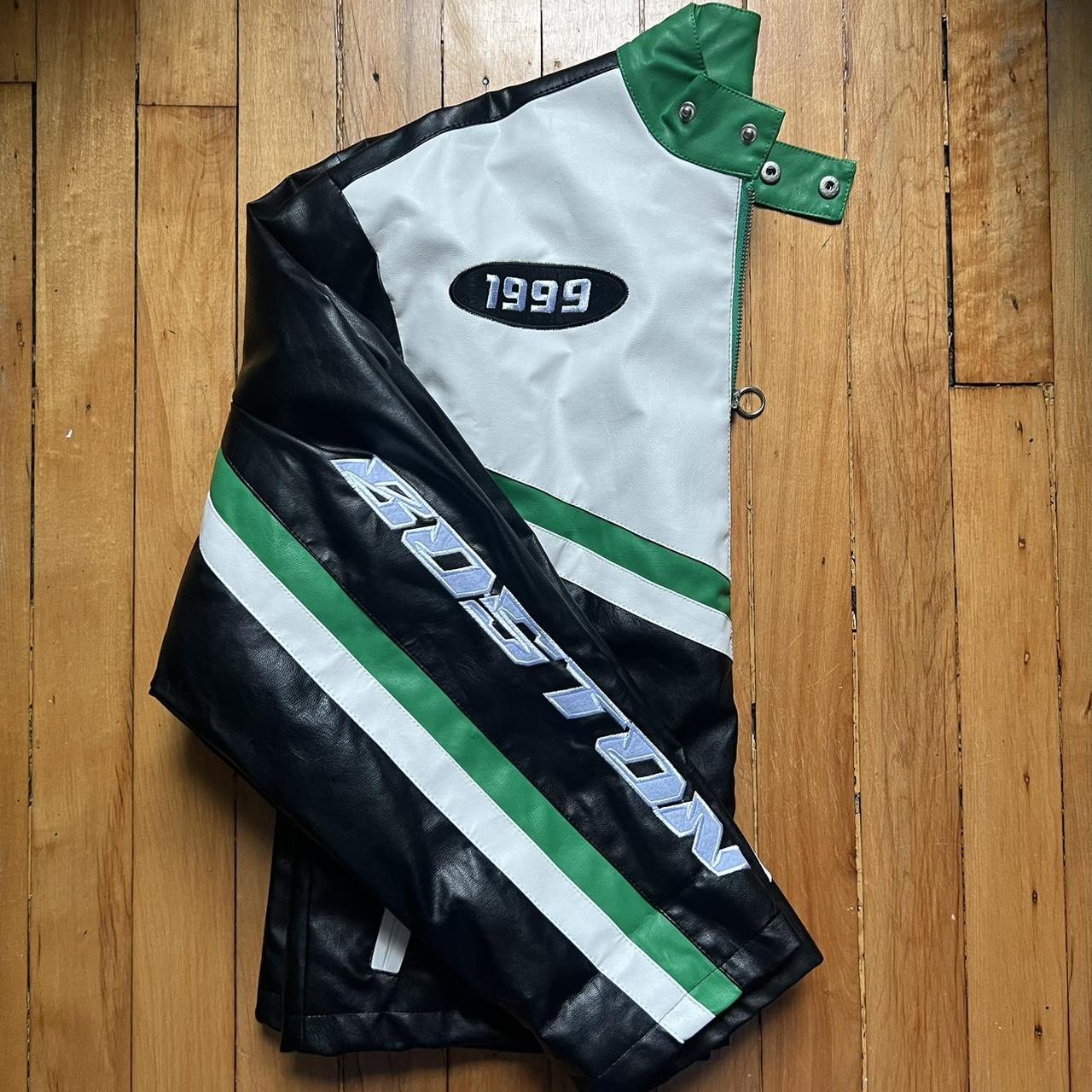 Oversized leather racing jacket. Worn once. - Depop