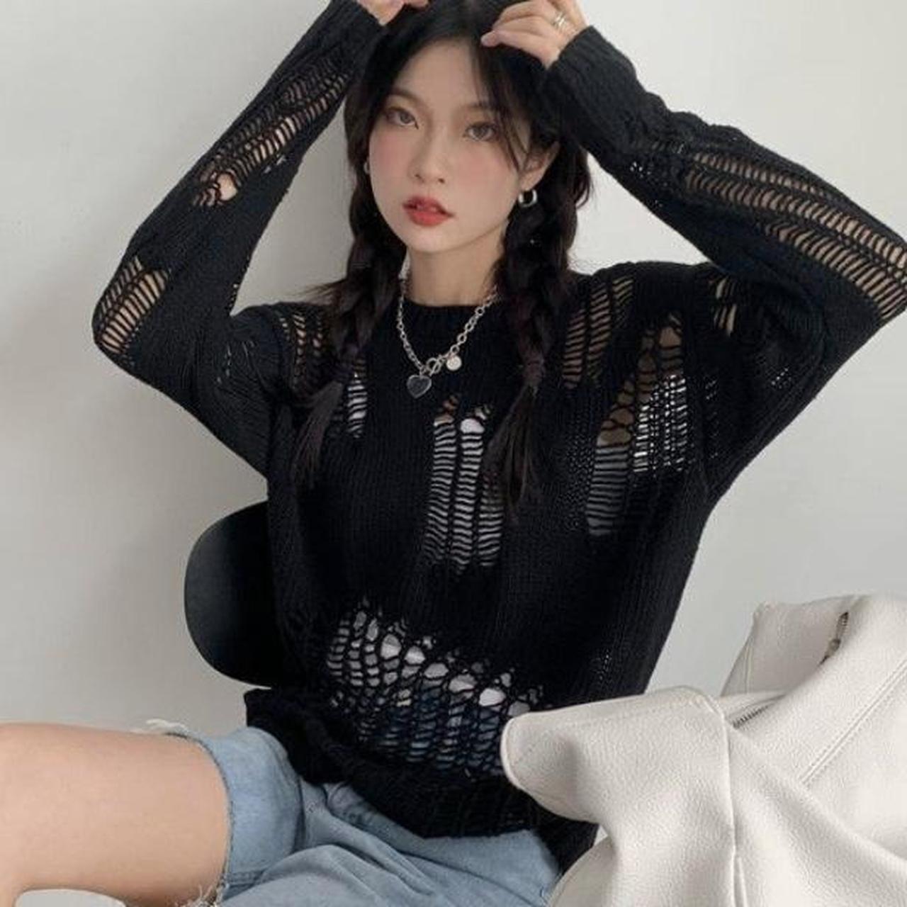 YESSTYLE oversized distressed Knit Top never worn... - Depop