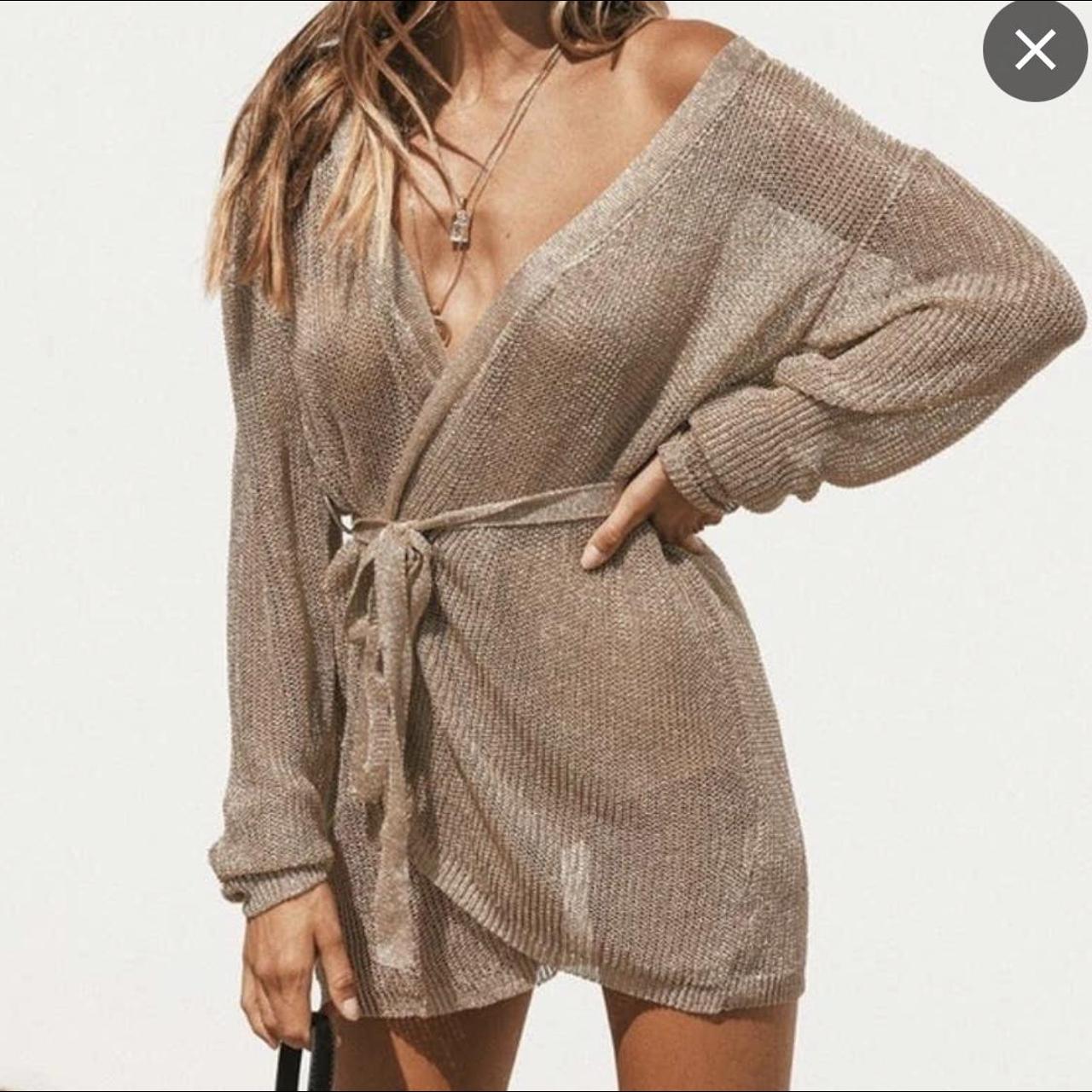 Gold Wrap Chain Sweater Dress -material is metallic... - Depop