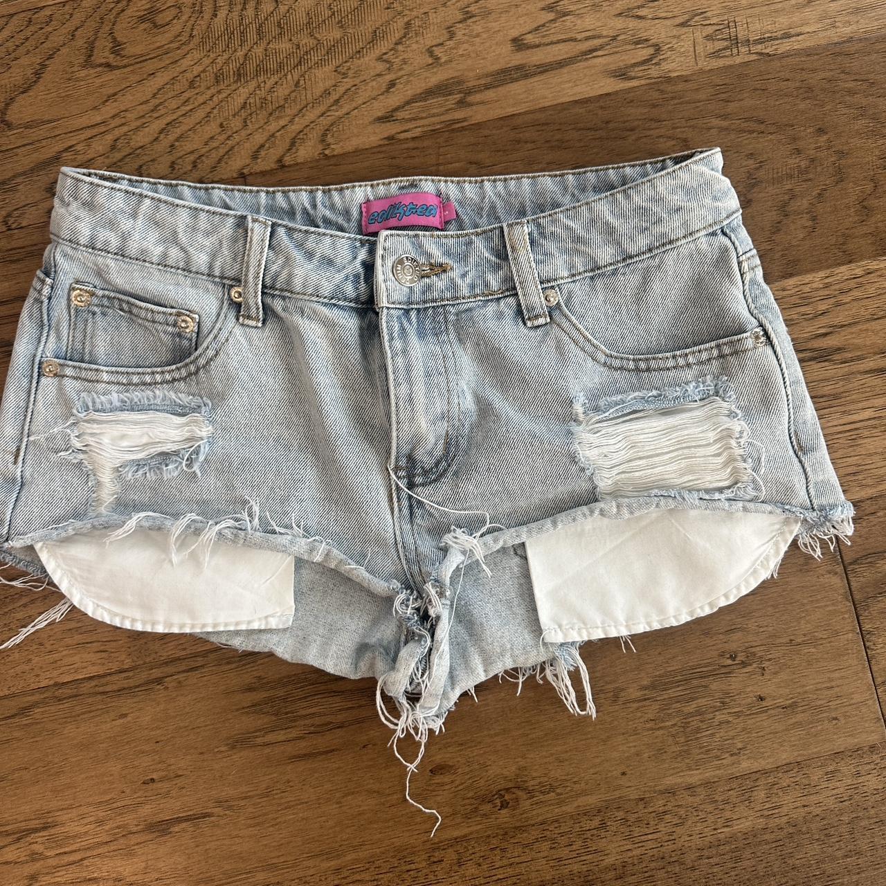 Edikted Light wash denim shorts with pockets hanging... - Depop