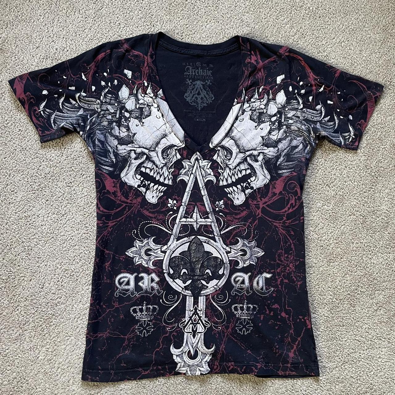 Vintage Y2K grunge affliction archaic womens tee... - Depop