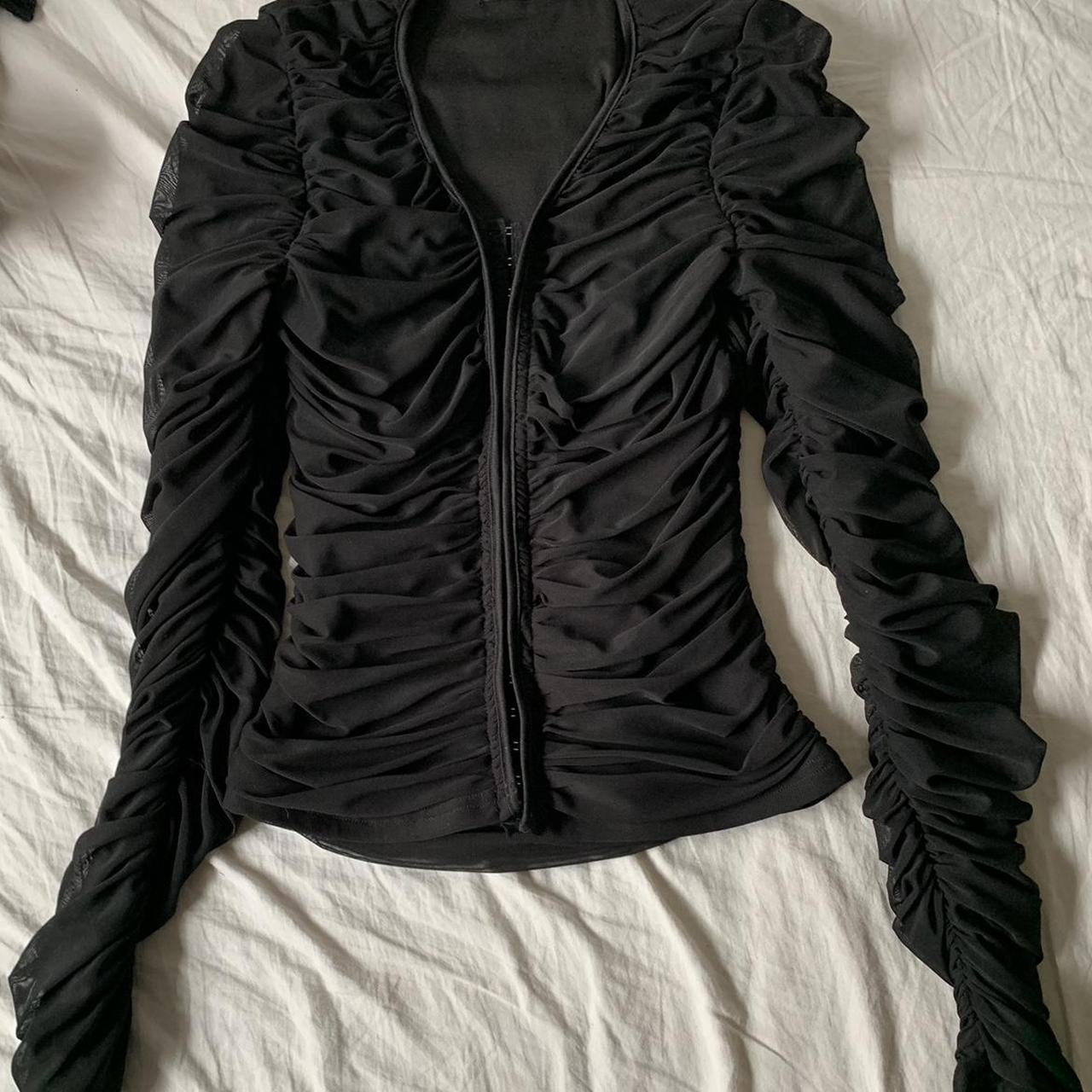 black fitted mesh ruched shirt - perfect for a night... - Depop