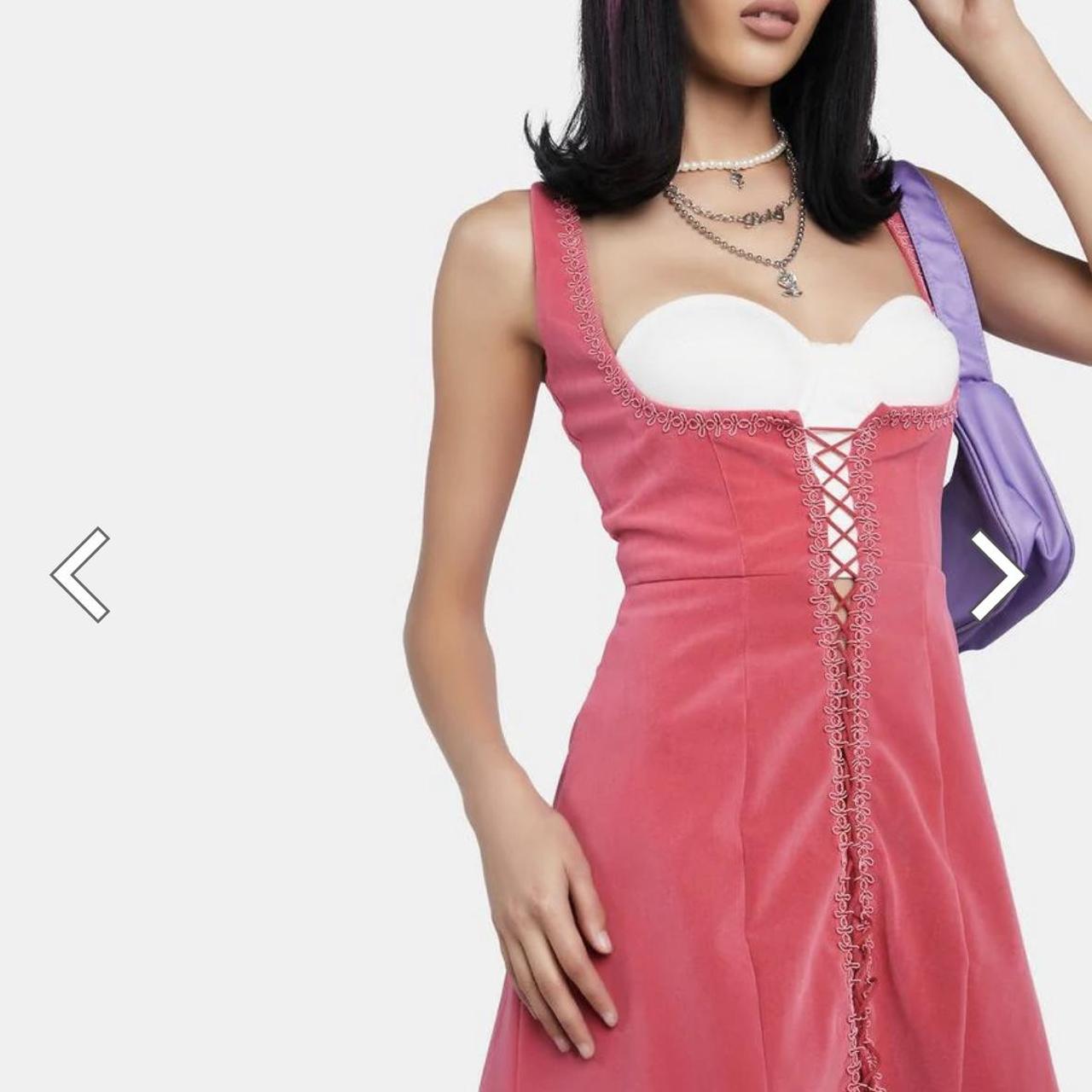 dollskill pink cottagecore laceup dress barmaid... | Depop