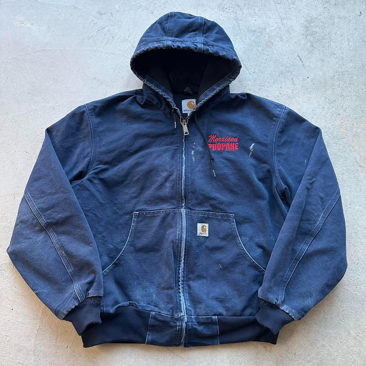 Vintage Carhartt Navy Blue Hooded Jacket •Size... - Depop