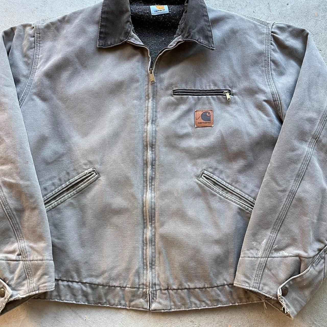 Vintage Carhartt Grey Detroit Jacket •Size men's... - Depop
