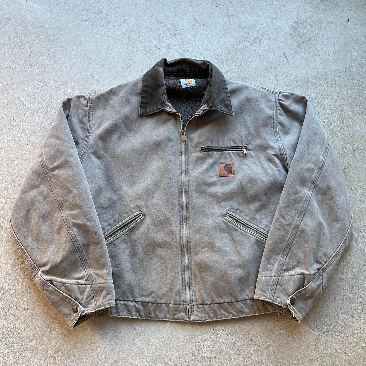 Vintage Carhartt Grey Detroit Jacket •Size men's... - Depop