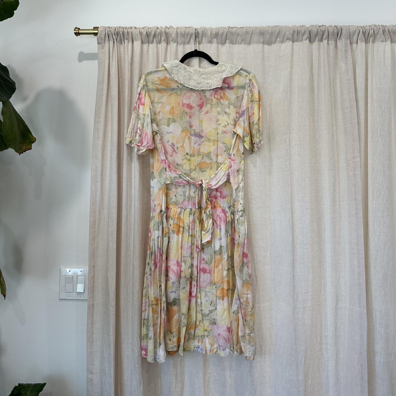 Vintage drop waist dress Butter yellow & sage green... | Depop