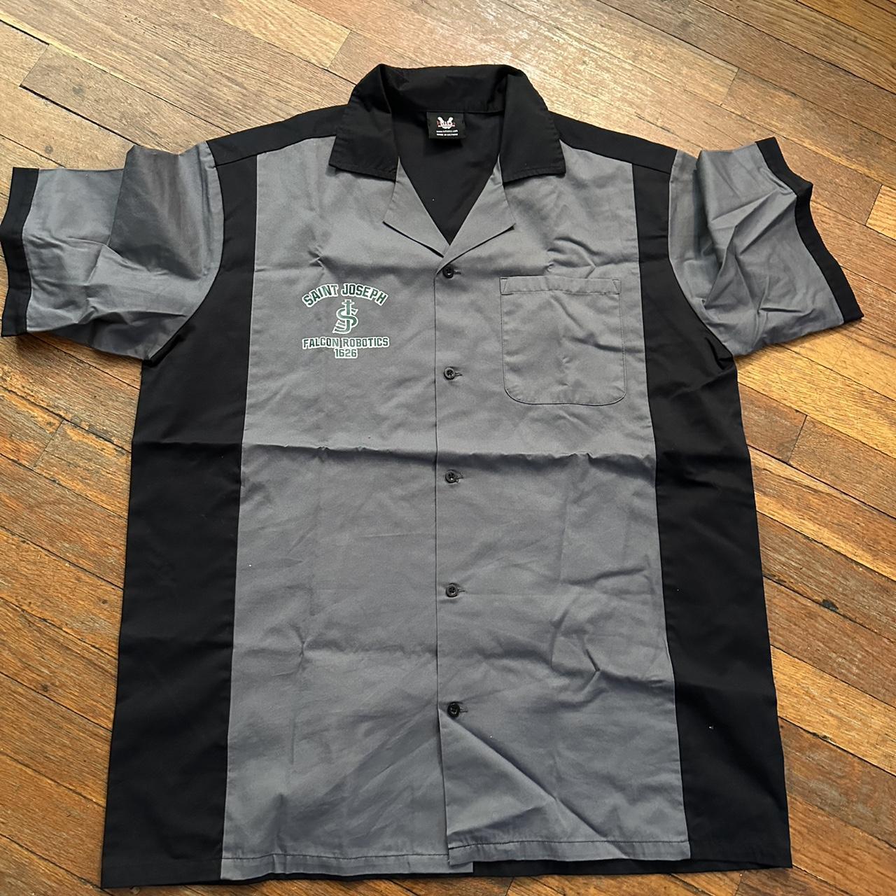 Size L Black and grey bowling shirt bowling... - Depop