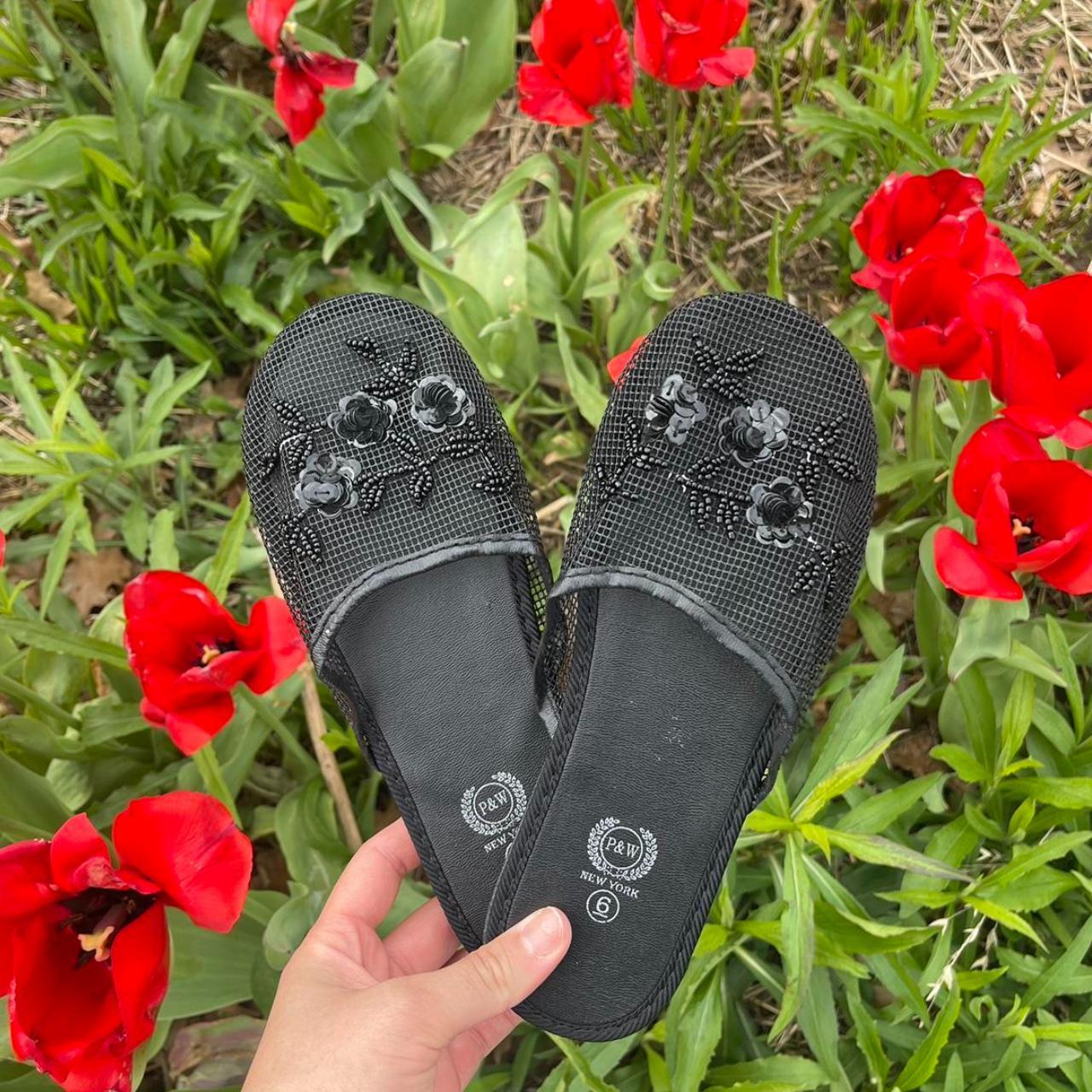 Mesh Slippers with Sequens In Color: Black... - Depop