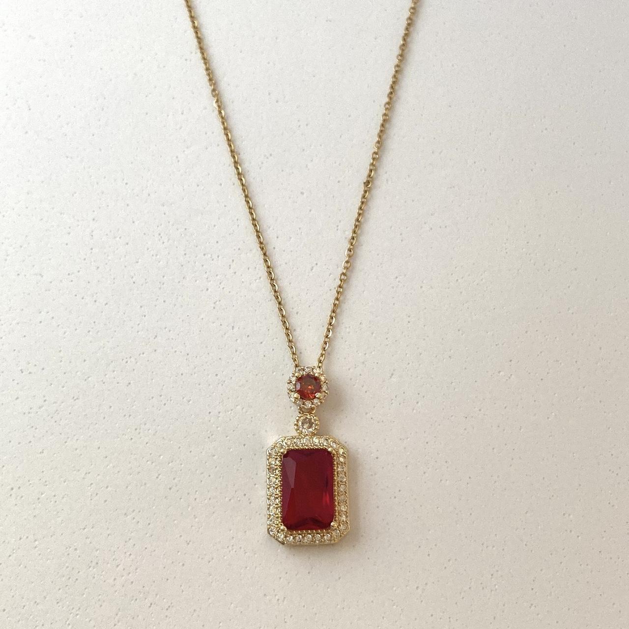 Red Crystal Pendant Necklace for Women This fashion... - Depop