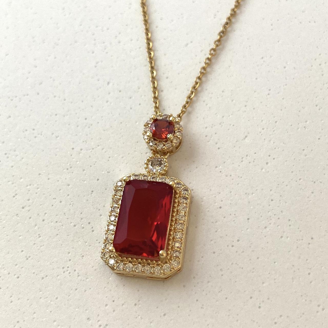 Red Crystal Pendant Necklace for Women This fashion... - Depop