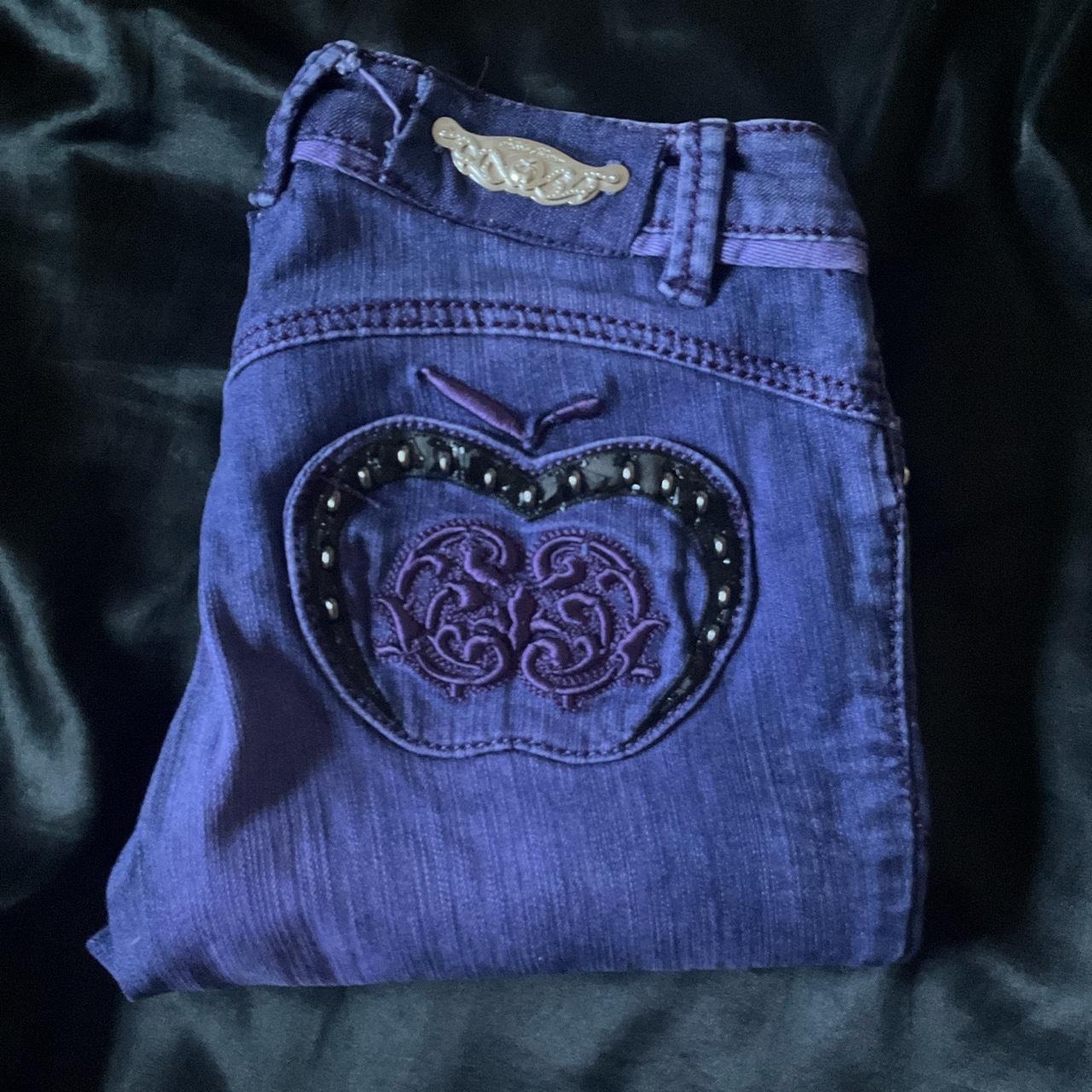 Purple apple bottom jeans with apple pockets and... - Depop