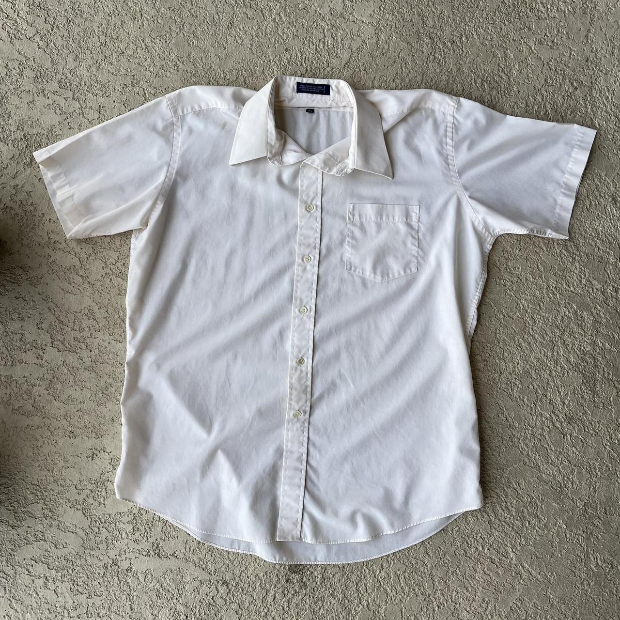 vintage white short sleeve button up shirt thrifted... - Depop