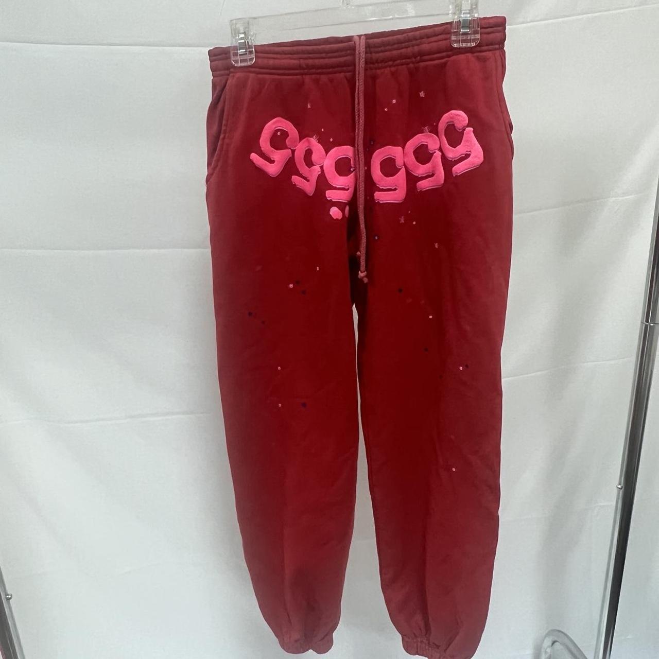 Sp5der Angel Number 555 Sweatpants Red... - Depop
