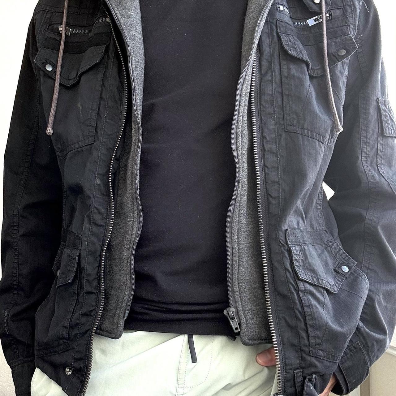 Black and grey Tarocash jacket With Hoodie - Depop