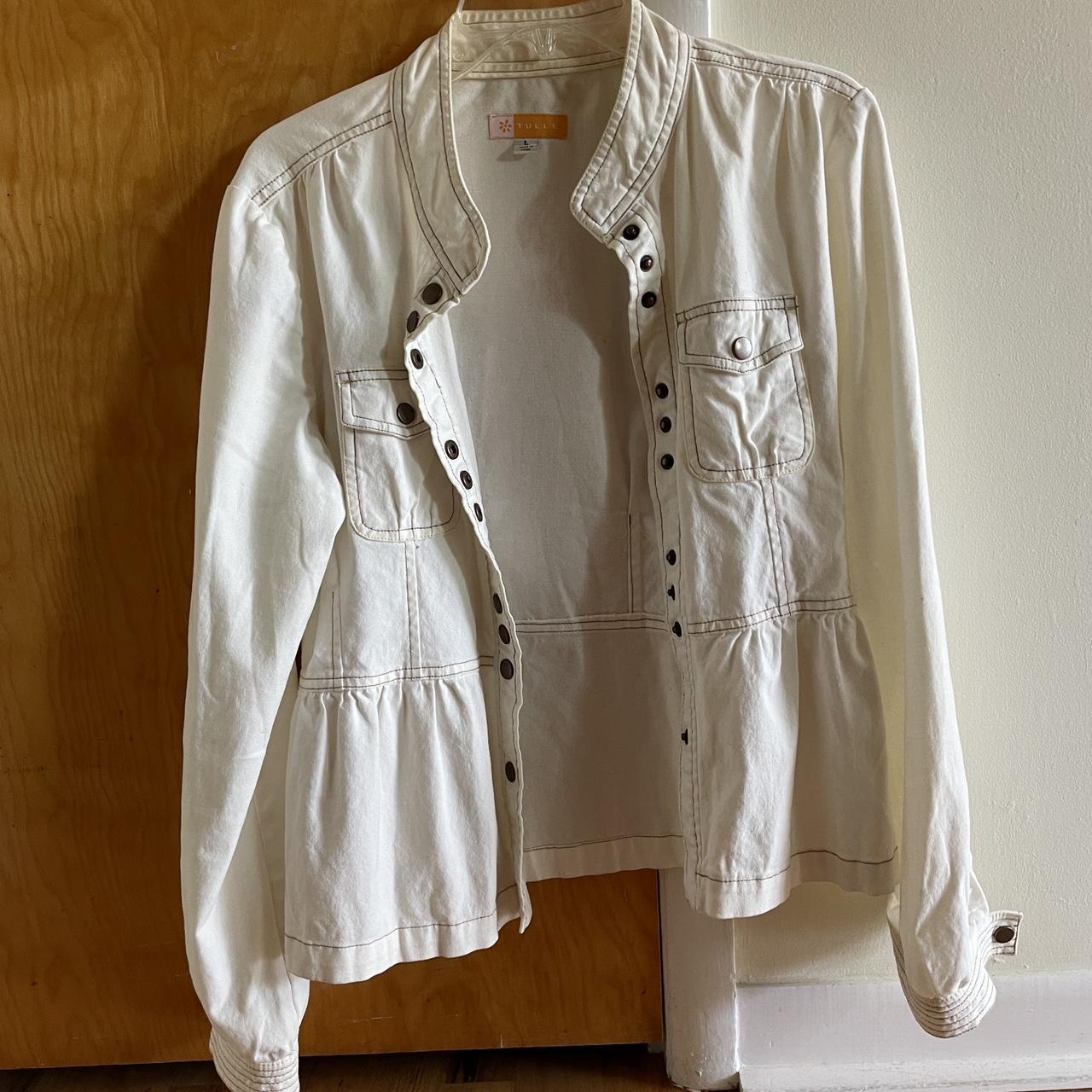 White Tulle off-white cotton jacket with brass snap... - Depop
