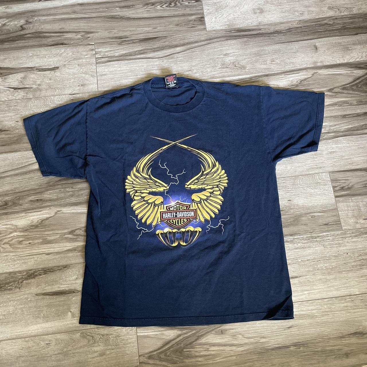 Harley Davidson Sick Lightning Eagle Emblem Navy... - Depop