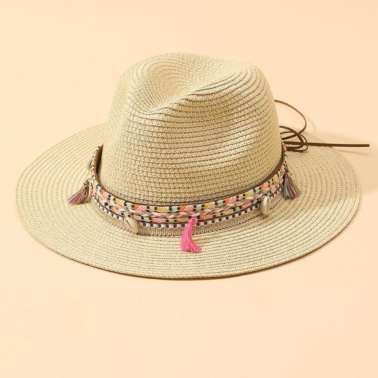 Wide brim beach straw sun hat for women sun... - Depop