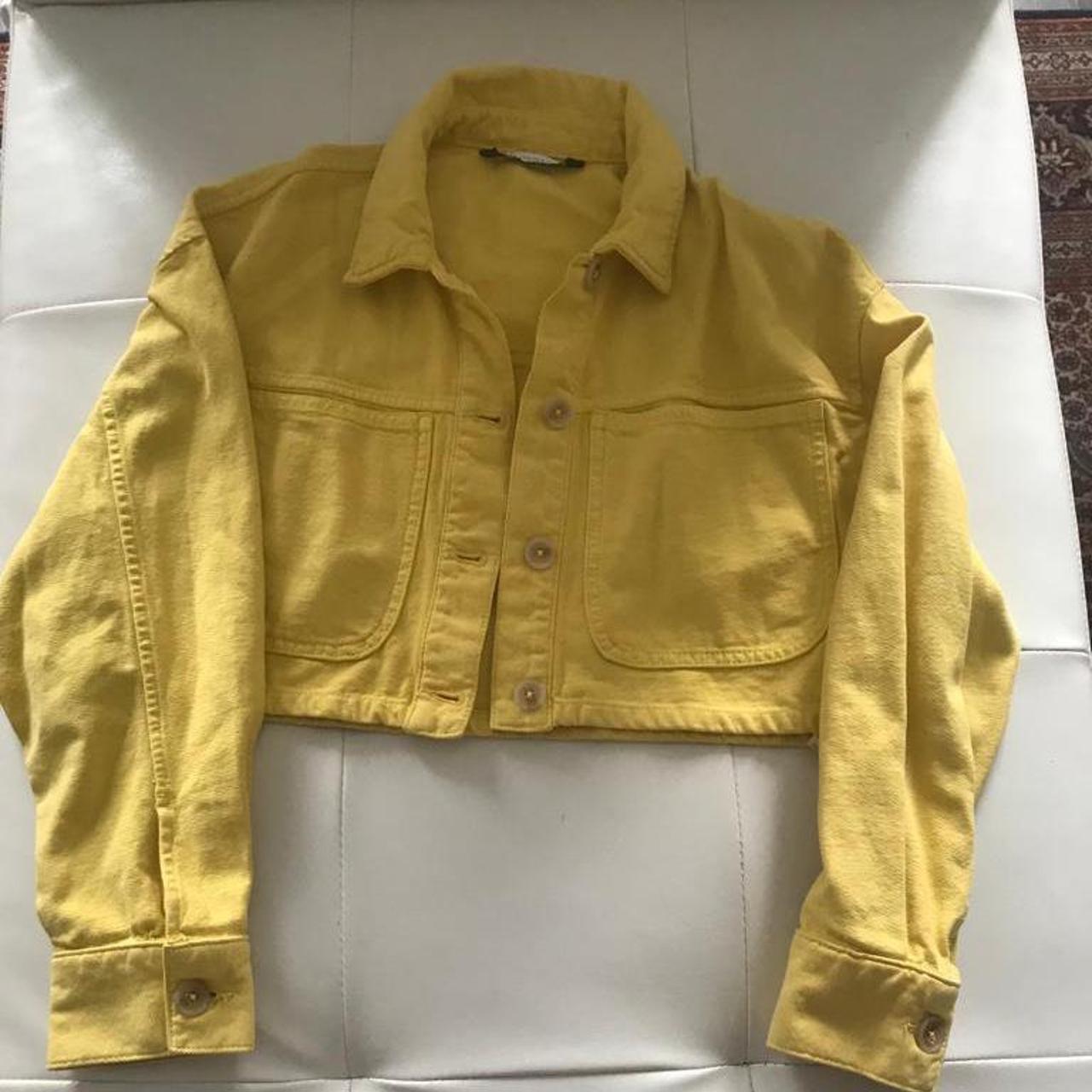Yellow /mustard cropped denim jacket #denim #yellow... - Depop