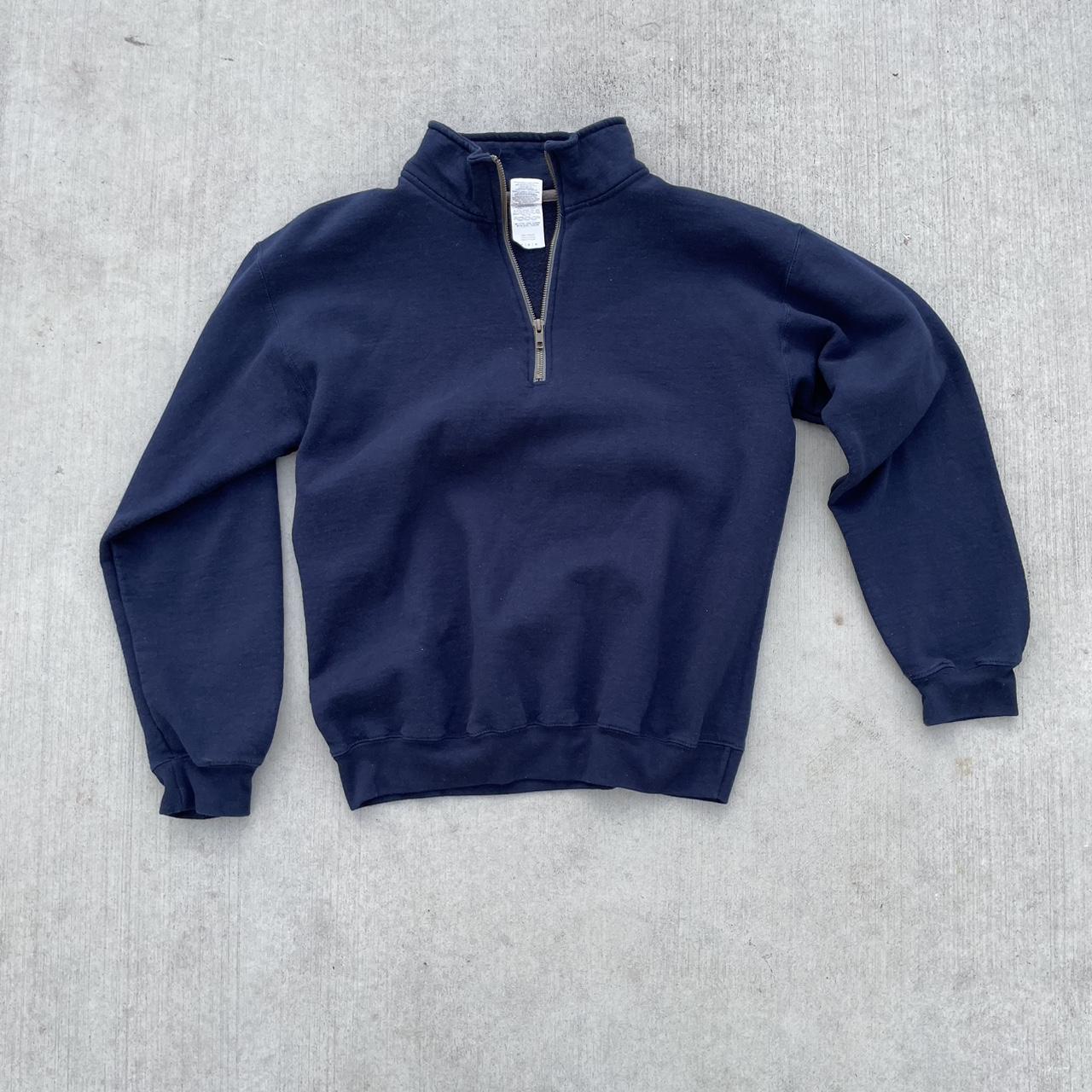 Navy blue quarter zip sweatshirt Size: M, relaxed... - Depop
