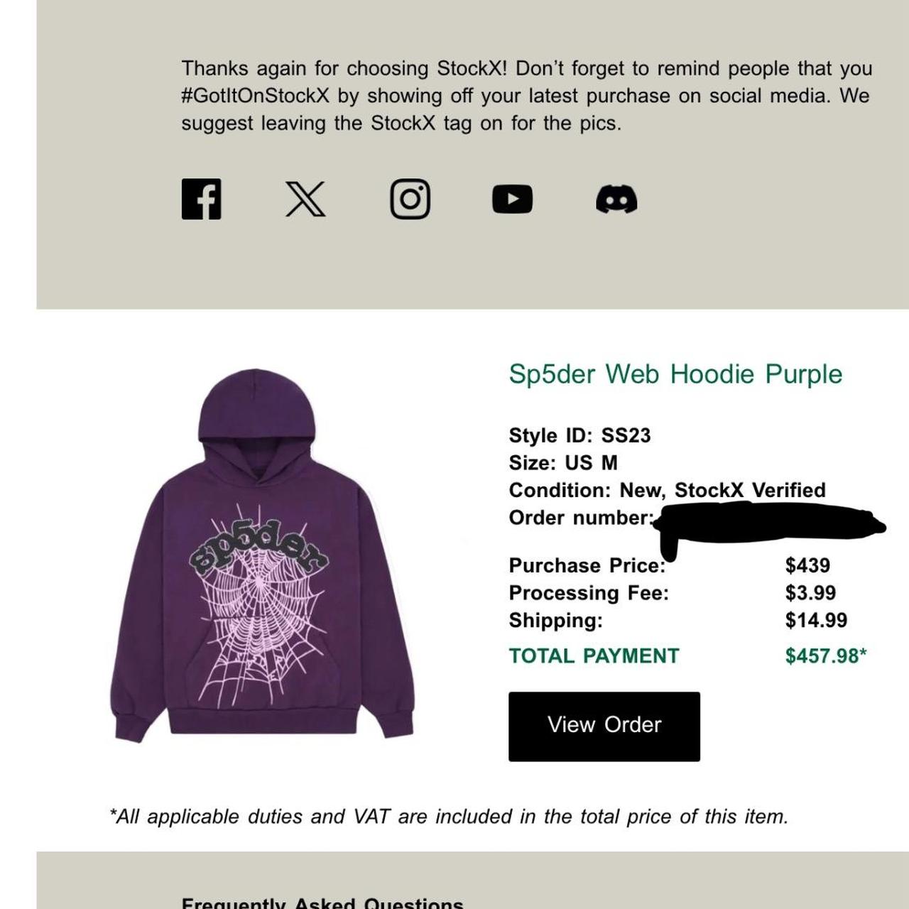 -Sp5der OG Web Purple Rhinestone -Size M -Brand... | Depop