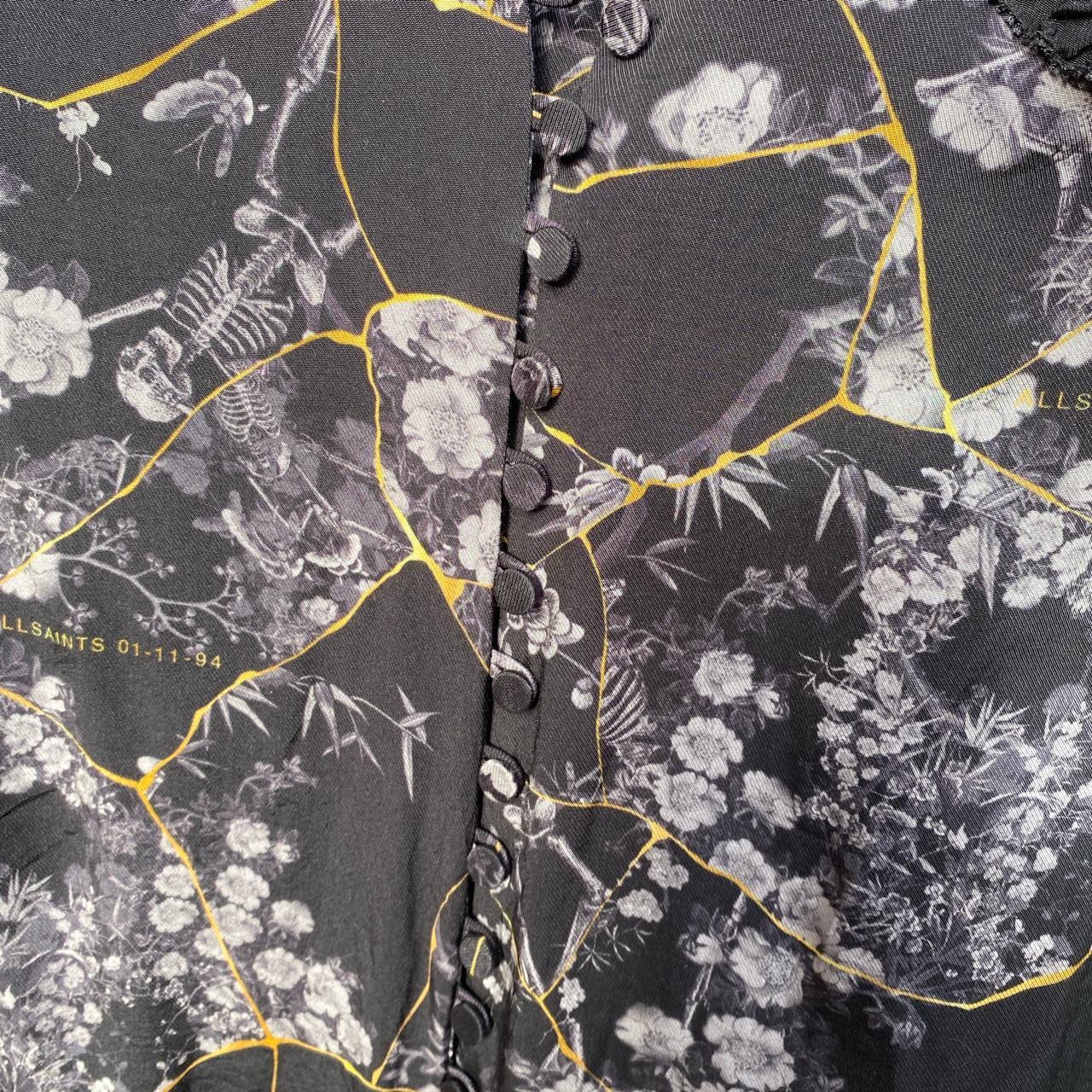 ALLSAINTS Silky short button-up dress with skeleton... - Depop