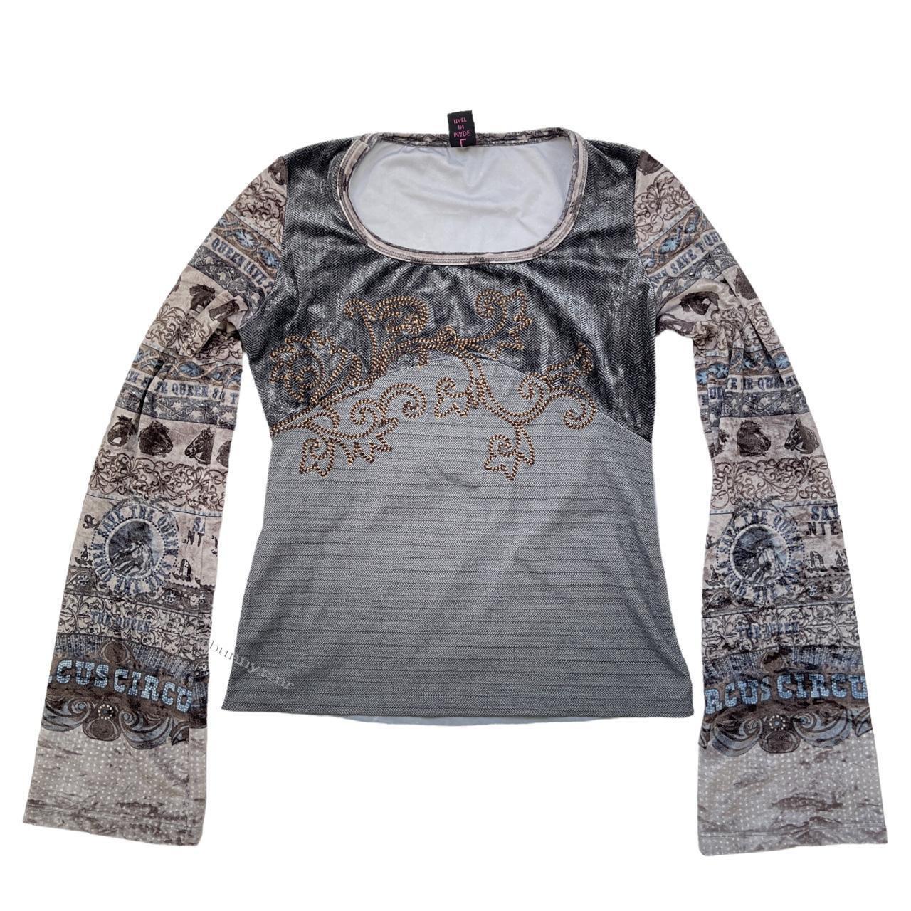 save the queen patchwork long sleeve top ptp 46cm;... - Depop