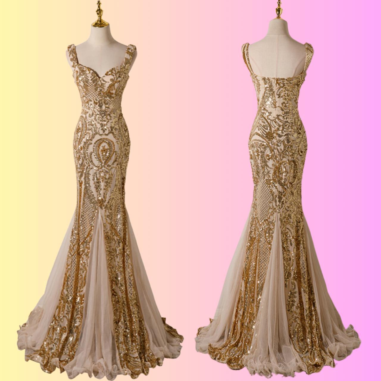 Gold Luxury Dress Long Bling Evening Dress Wedding... - Depop