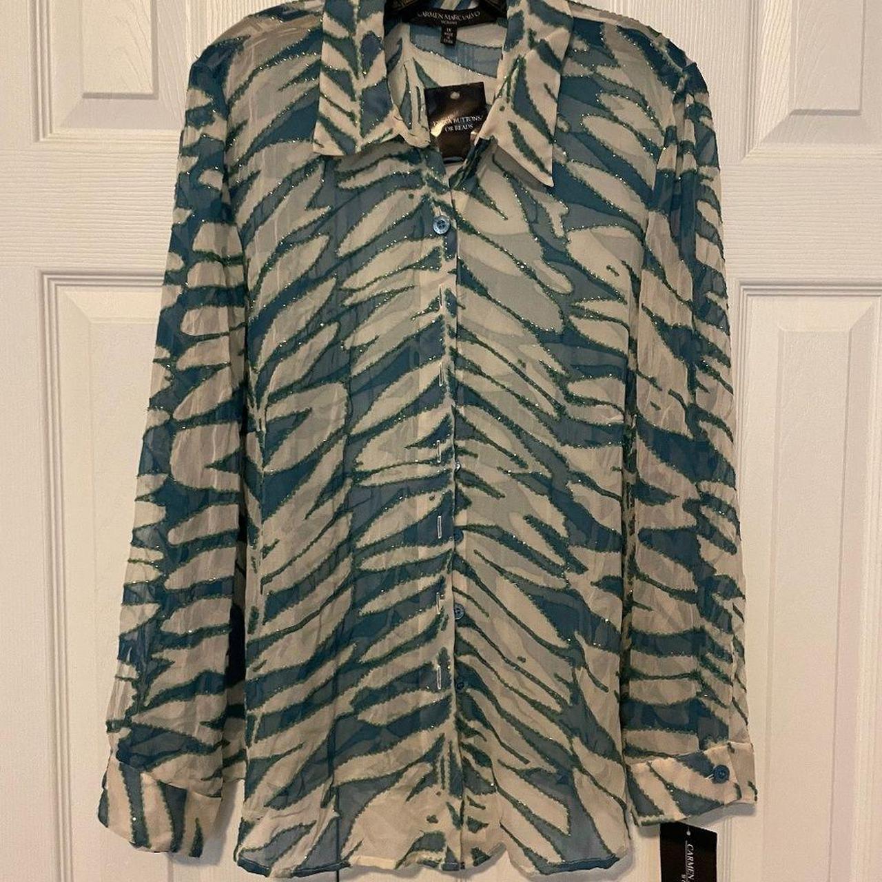 NWT Carmen Marc Valvo Blue & White Zebra Striped... - Depop