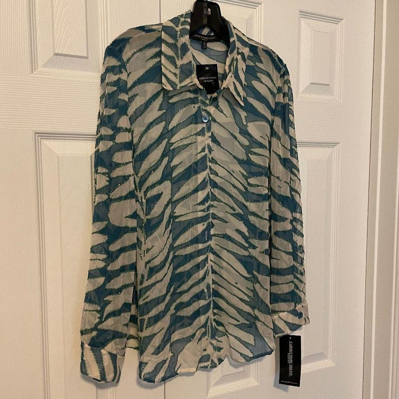 NWT Carmen Marc Valvo Blue & White Zebra Striped... - Depop