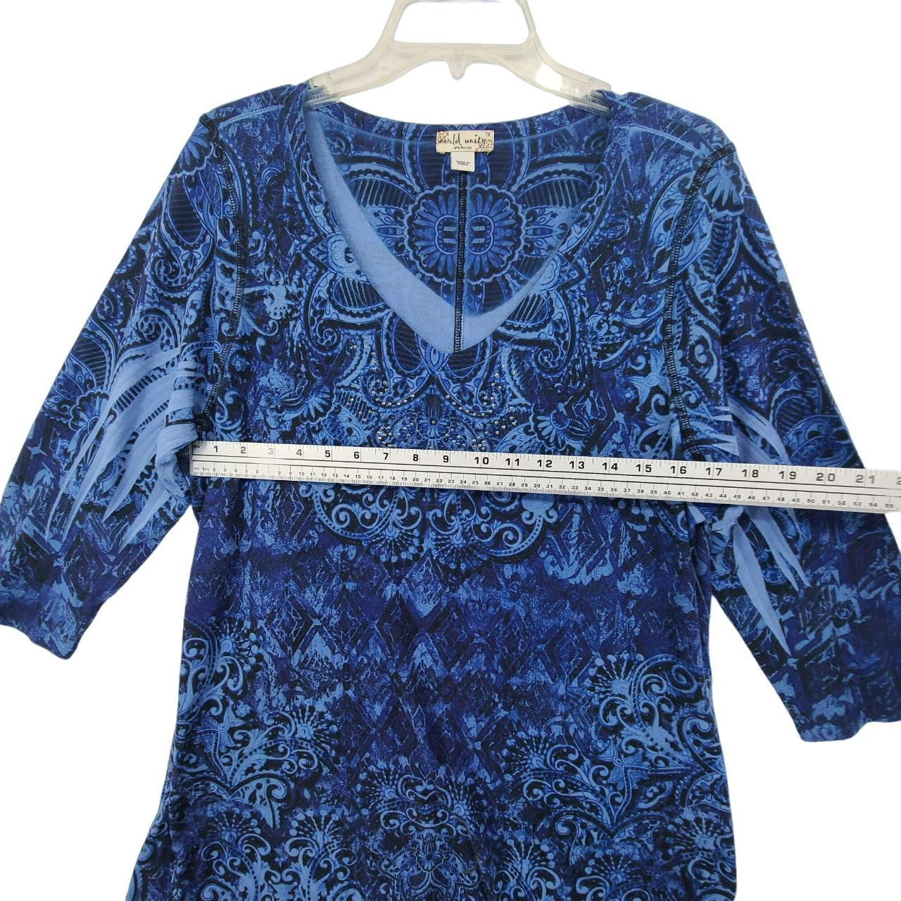 World Unity Women's Long Sleeve Pullover Tunic Blue... - Depop