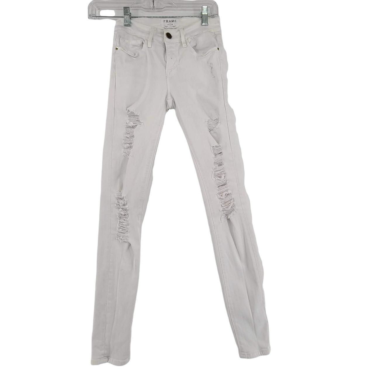 Frame Denim Women's Distressed White skinny Denim... - Depop