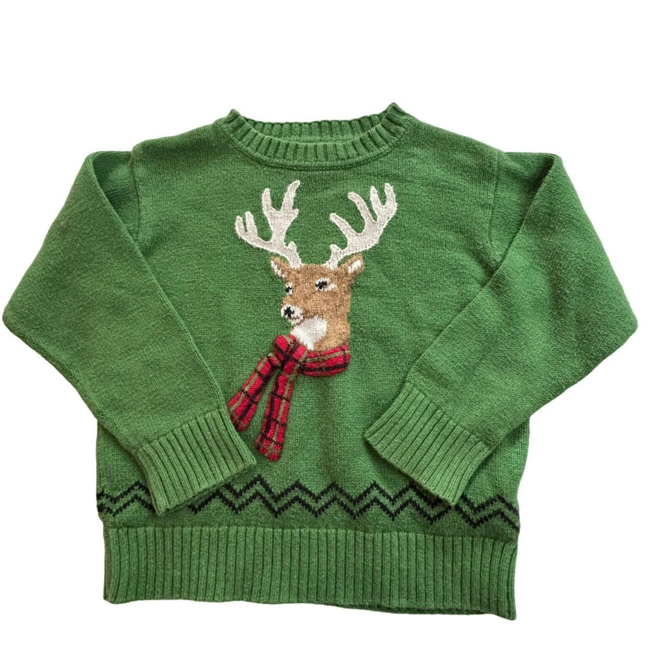 Hartstrings deer knit sweater green size 4 Round... - Depop