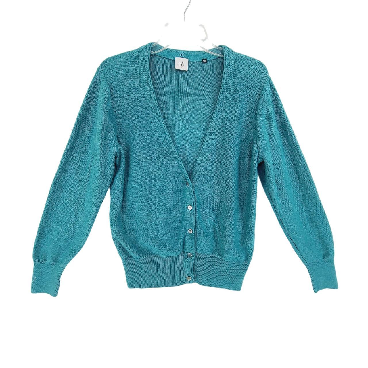 Cabi Women's Button Down Cardigan Turquoise Size... - Depop
