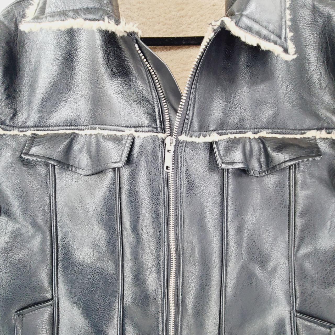 Zara Man Men's Zip Up Leather Bomber Sherpa Lined... - Depop