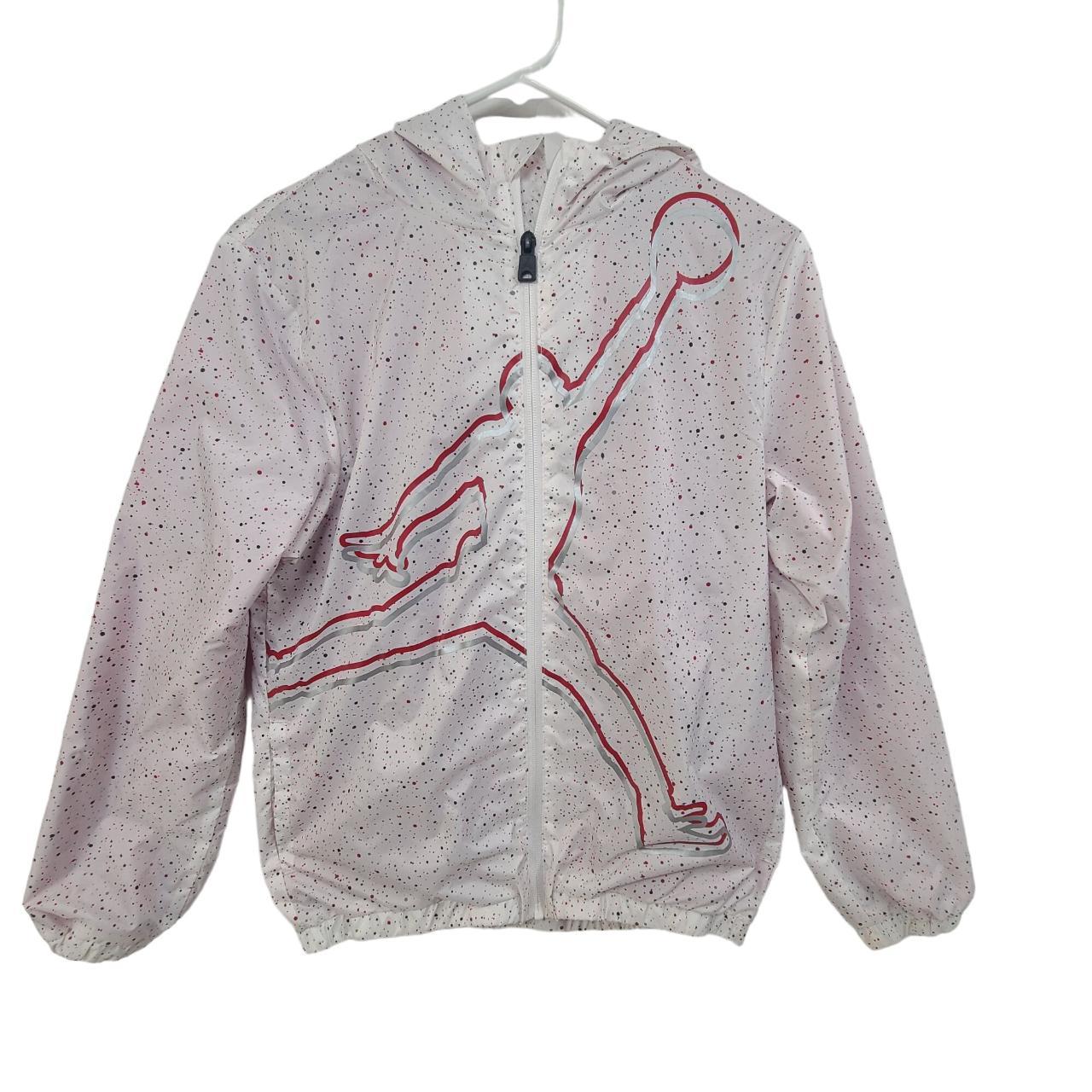 AIR JORDAN Jacket Boy’s Large White Red Windbreaker... - Depop