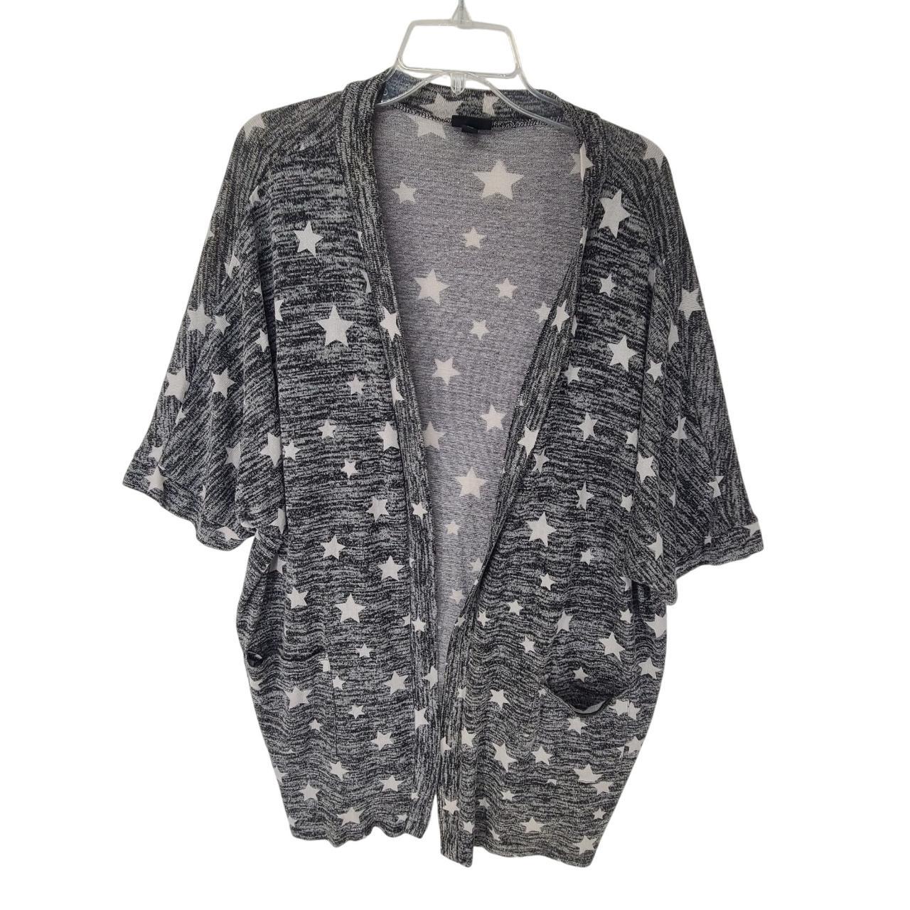 Torrid Womens Marled Gray Stars Open Front S/S... - Depop