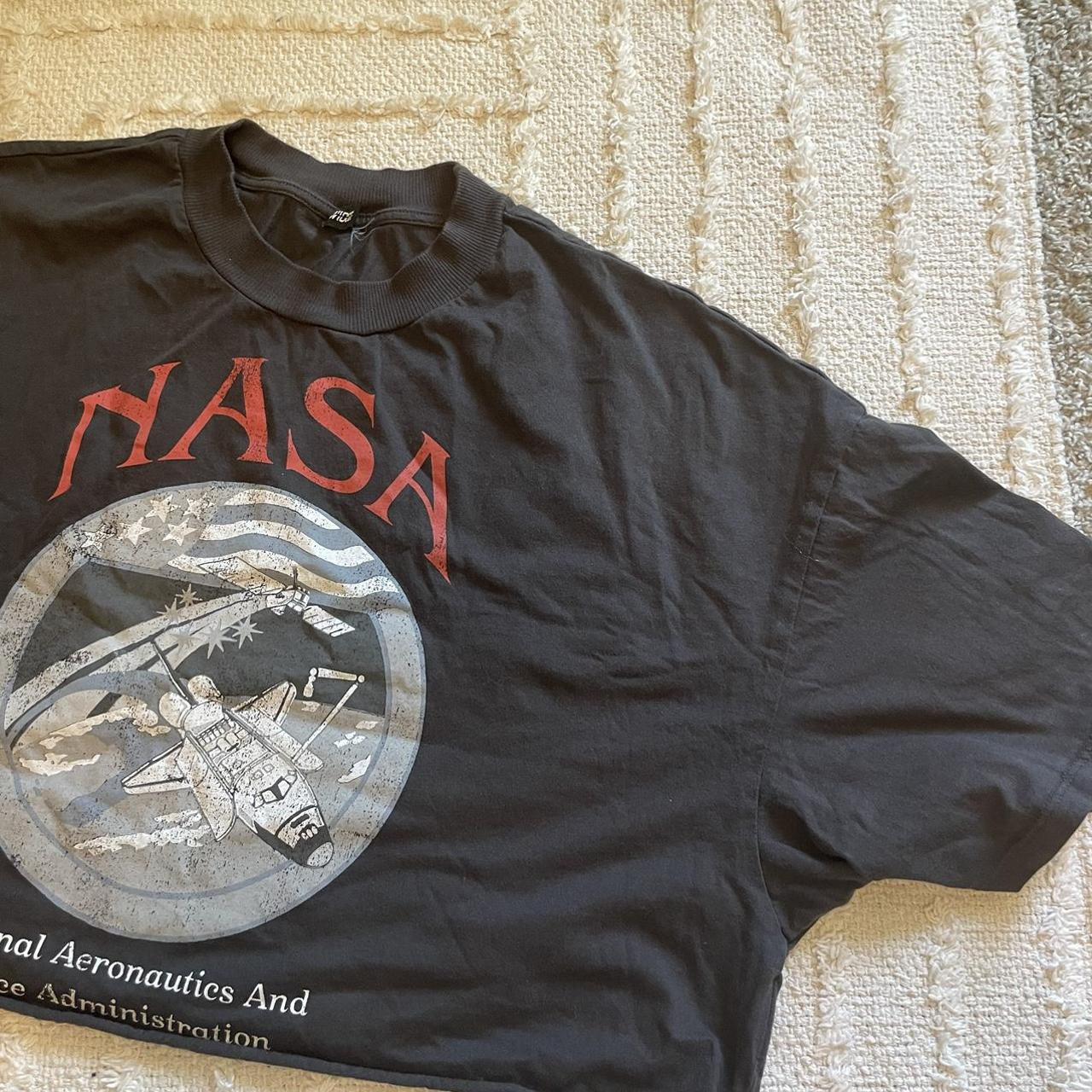 h&m dark grey oversized nasa crop top -worn 2-3... - Depop